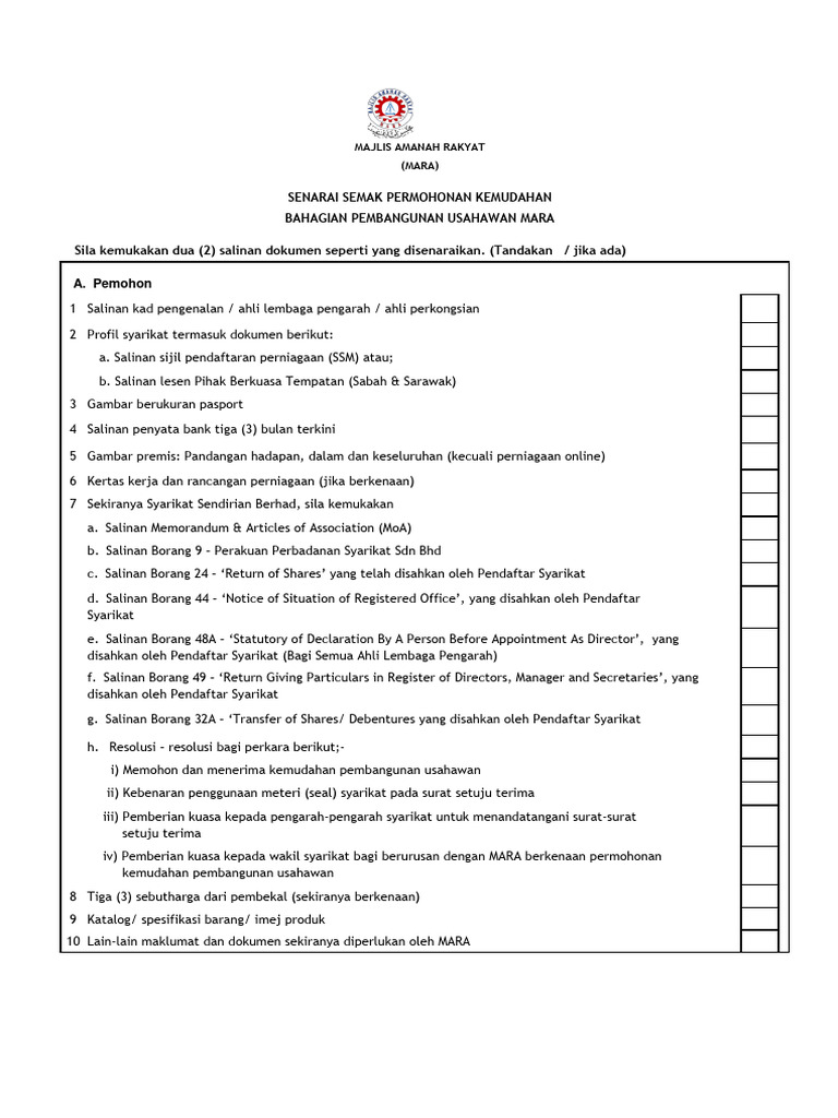 Senarai Semak Borang Permohonan Kemudahan BPU - Final 29.12.2021 | PDF
