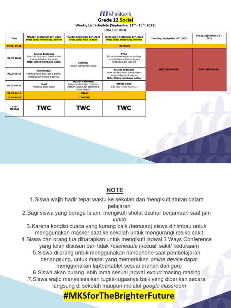 Grade 12 Ips Weekly Schedule (September 11th - 15th. 2023) | PDF