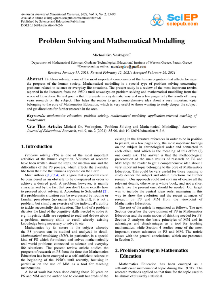 Problem Solving and Mathematical Modelling | PDF