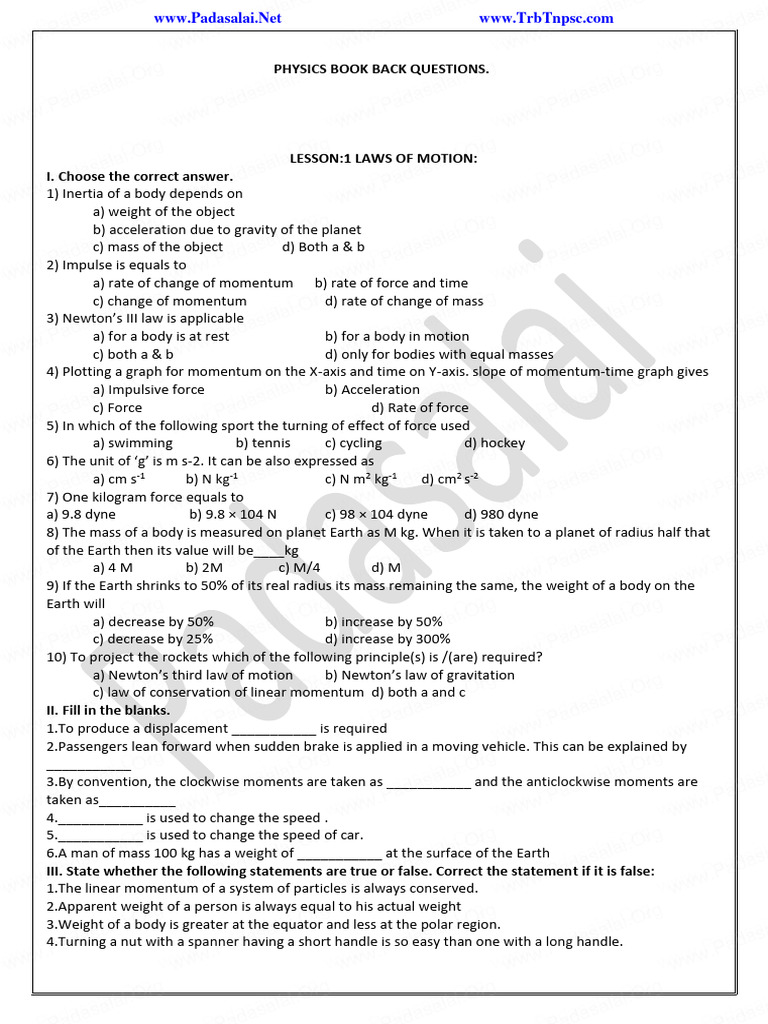 10th Physics Book Back Questions English Medium | PDF | Classical ...