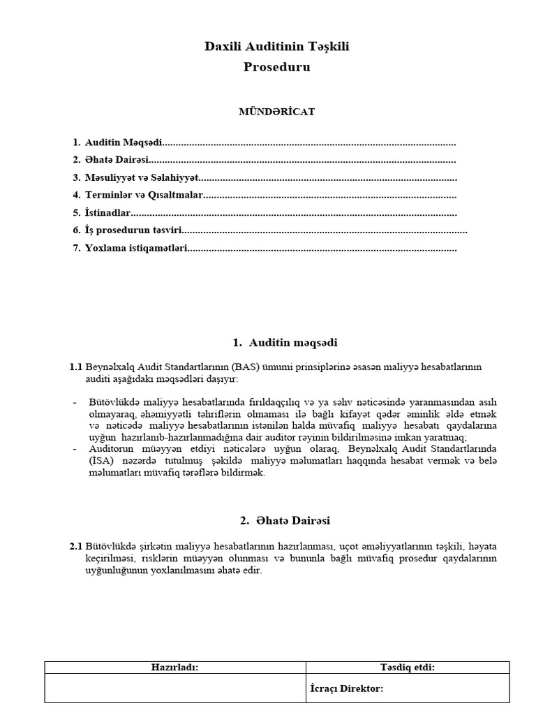 Daxili Audit Prosedur 2022 | PDF