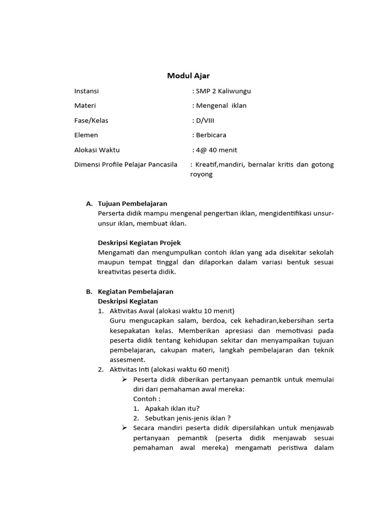 Modul Ajar - VIII - Iklan Slogan Dan Poster Vira | PDF | Pengembangan Diri