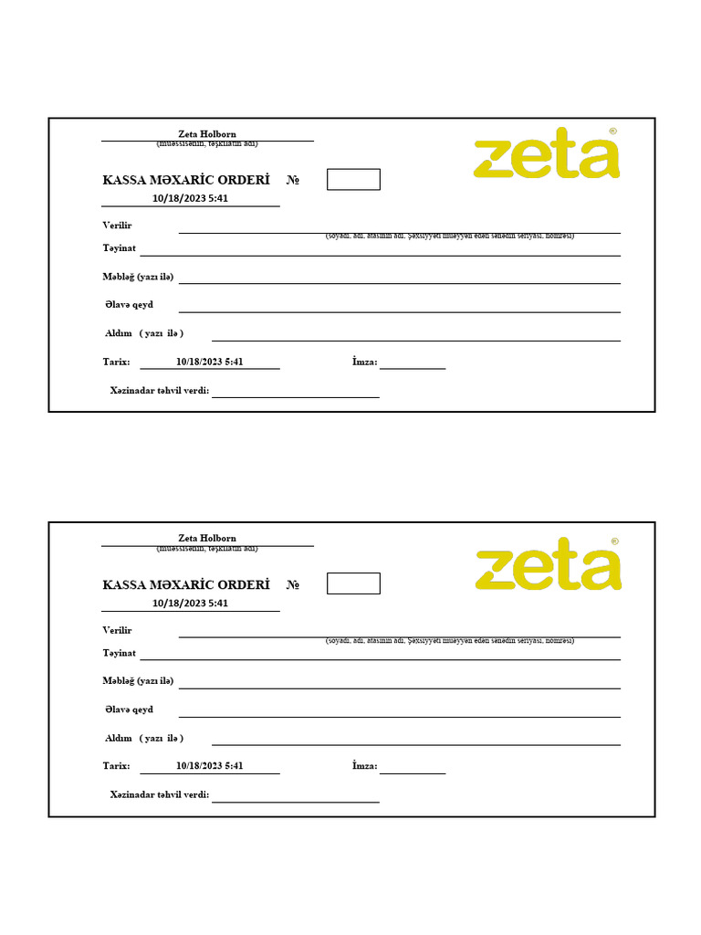 Kassa Mədaxil VƏ Məxaric Orderi | PDF