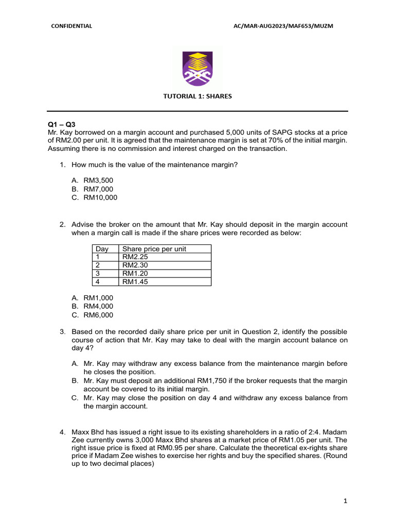Tutorial 1 - Shares | PDF