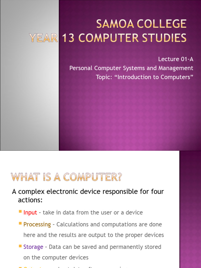 YR13 - Lecture - 01A - Introduction To Comp | PDF | Computer Data Storage | Input/Output