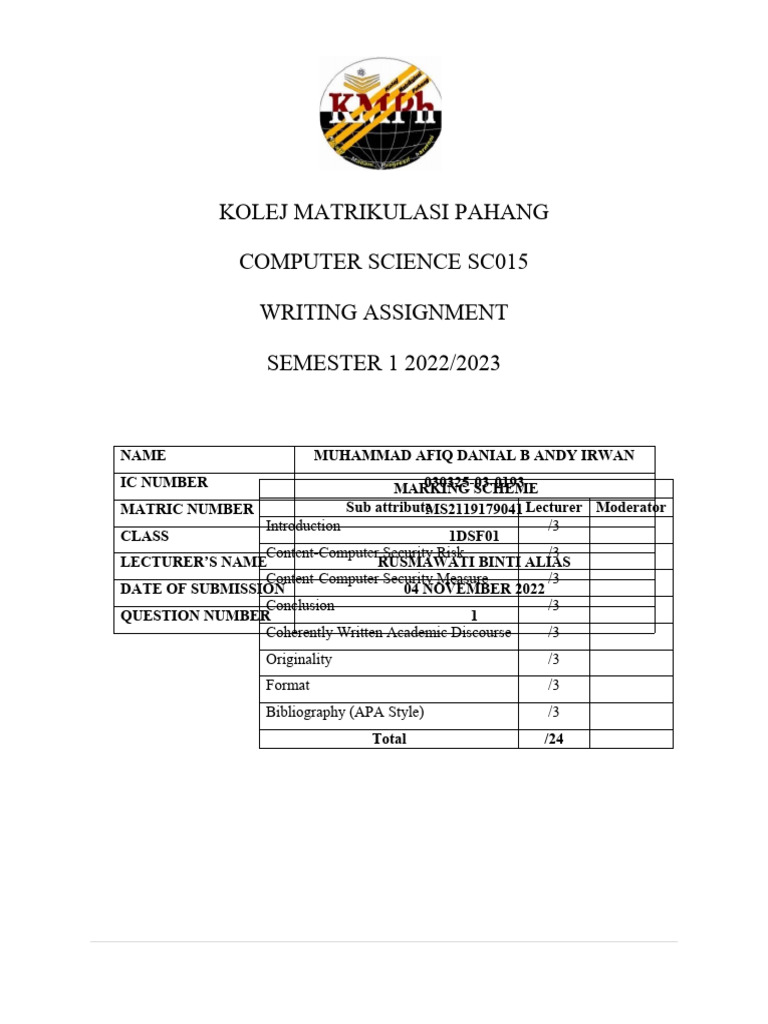 Contoh INDIVIDUAL ASSIGNMENT SC015 | PDF