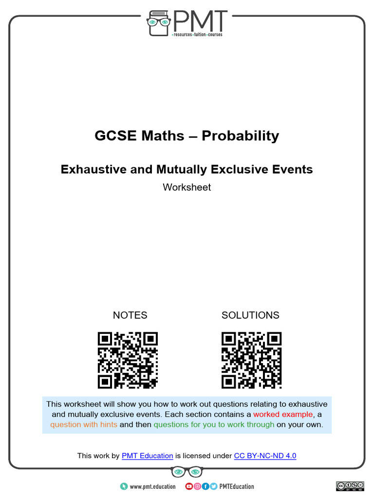 C. Exhaustive and Mutually Exclusive Events | PDF | Teaching Methods ...