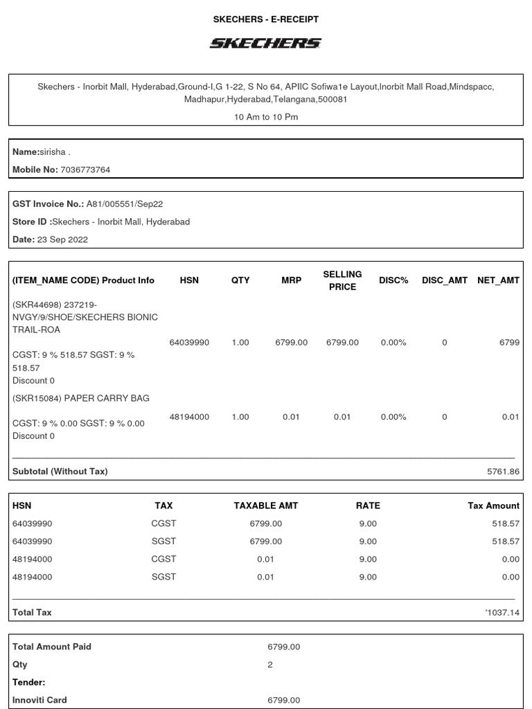 Skechers Receipt 123413958916 | PDF | Legal Liability | Business