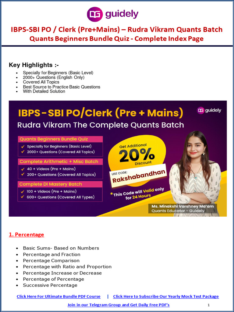 Quants Beginners Bundle Quiz - Complete Index Page: IBPS-SBI PO / Clerk (Pre+Mains) - Rudra ...