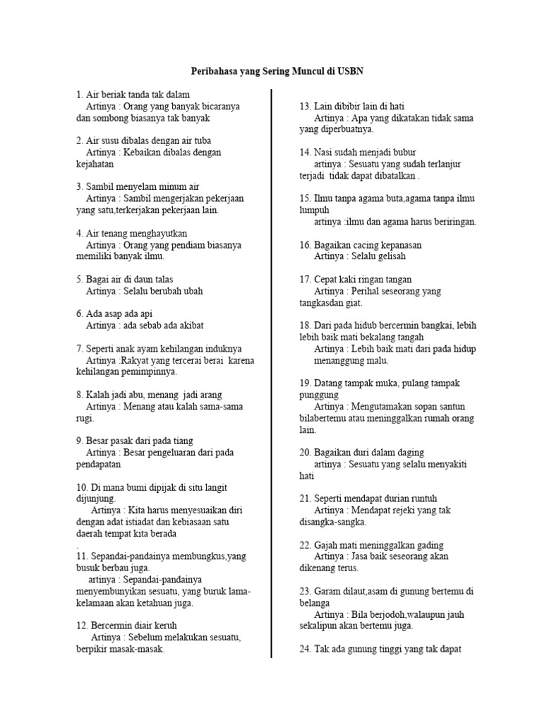 Peribahasa Yang Sering Muncul Di USBN | PDF