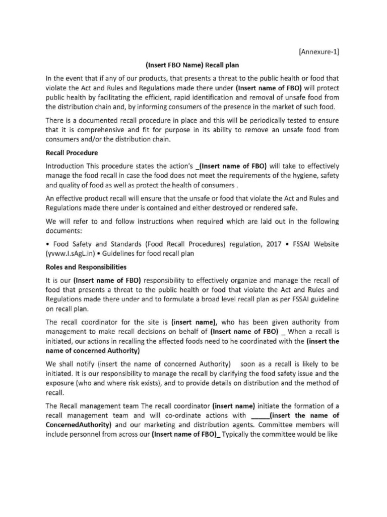 Recall Plan in Word | PDF