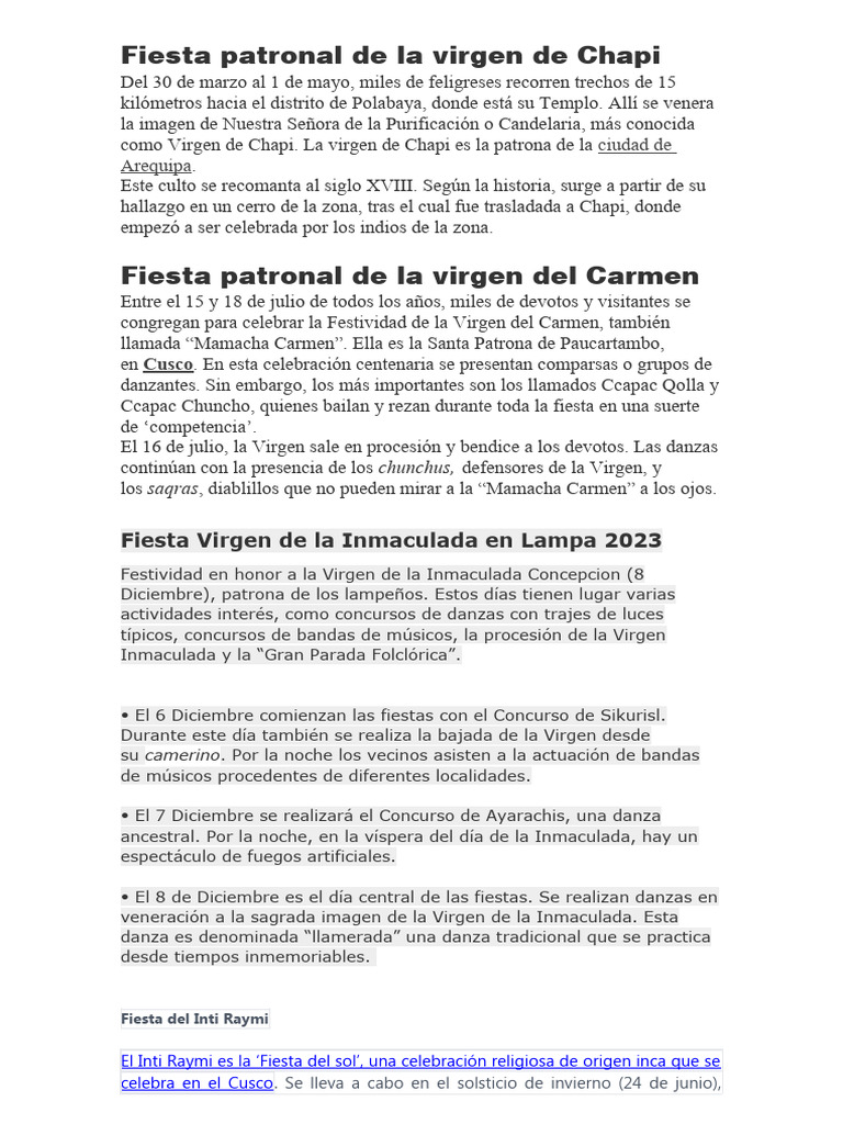Fiesta Patronal de La Virgen de Chapi | PDF