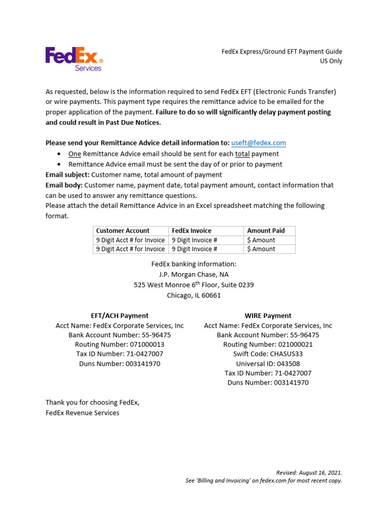 EFT Payments-Parcel Paper Customers | PDF