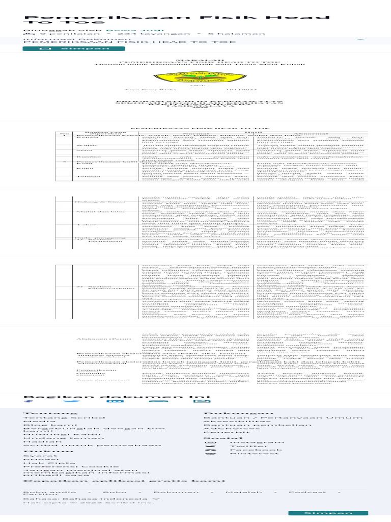 Pemeriksaan Fisik Head To Toe PDF | PDF