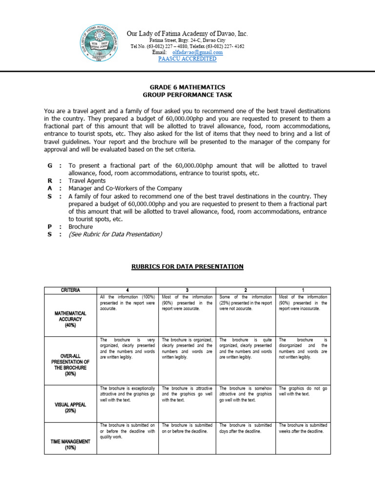 Grade 6 Math Performance Task | PDF