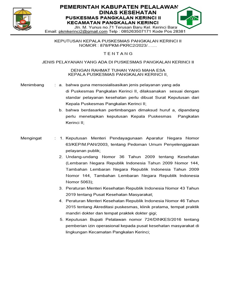 Master SK TENTANG JENIS - JENIS PELAYANAN K 2 | PDF