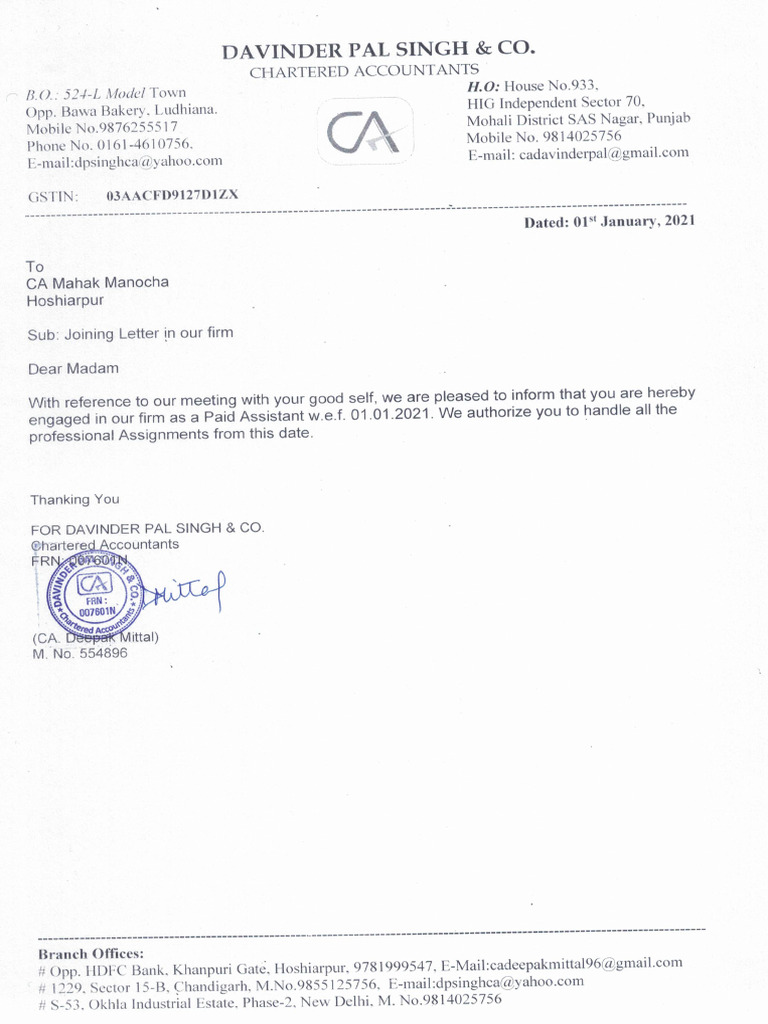 Joining Letter | PDF