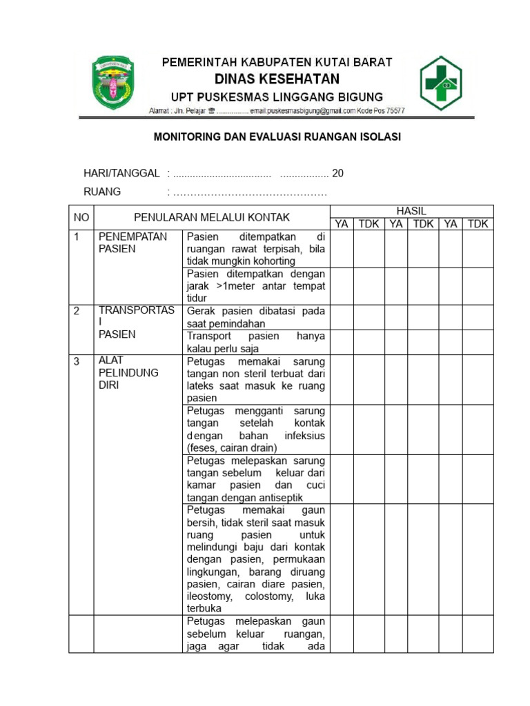 5.5.5 Form Monitoring Dan Evaluasi Ruangan Isolasi | PDF