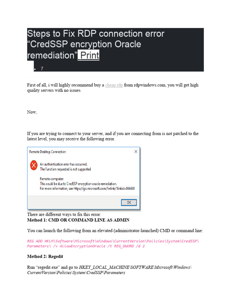 Steps To Fix RDP Connection Error | PDF | Computers