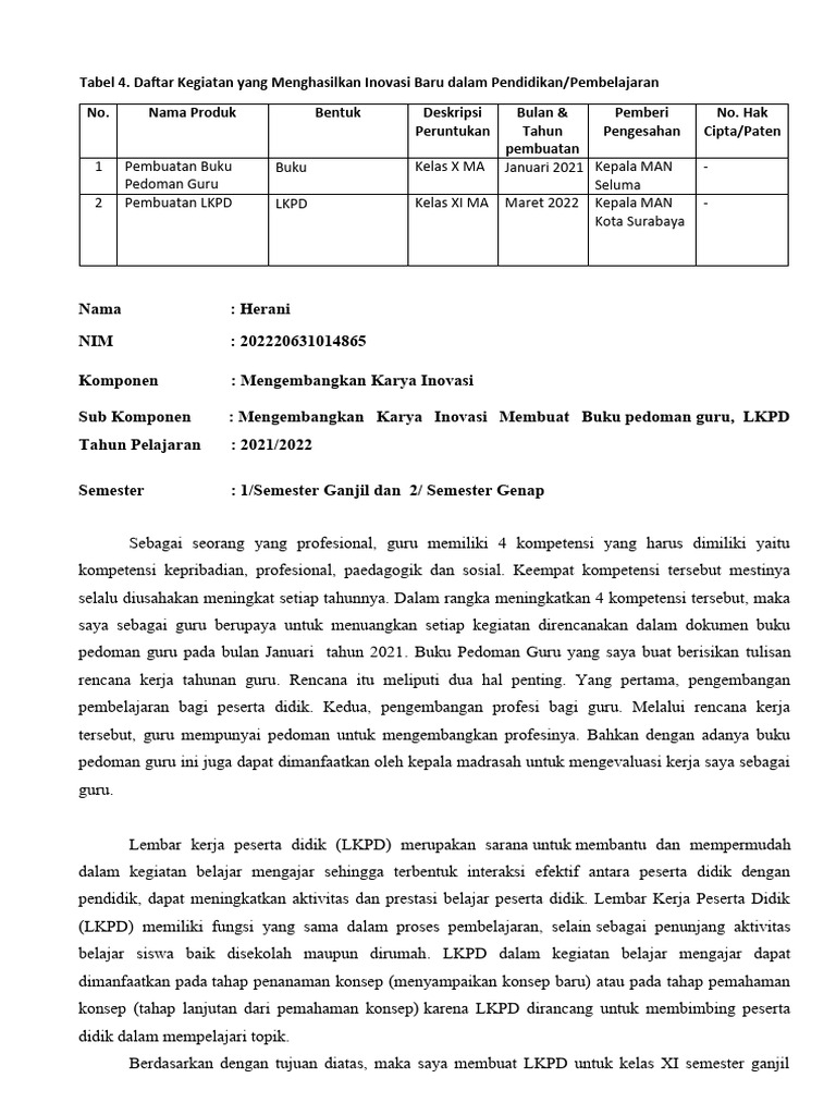 Tabel 4. Dan Deskripsi Daftar Kegiatan Yg Menghasilkan Inovasi | PDF