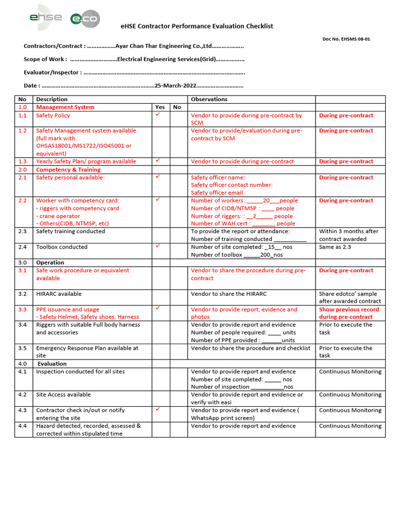 HSE Audit and Evaluation Checklist | PDF
