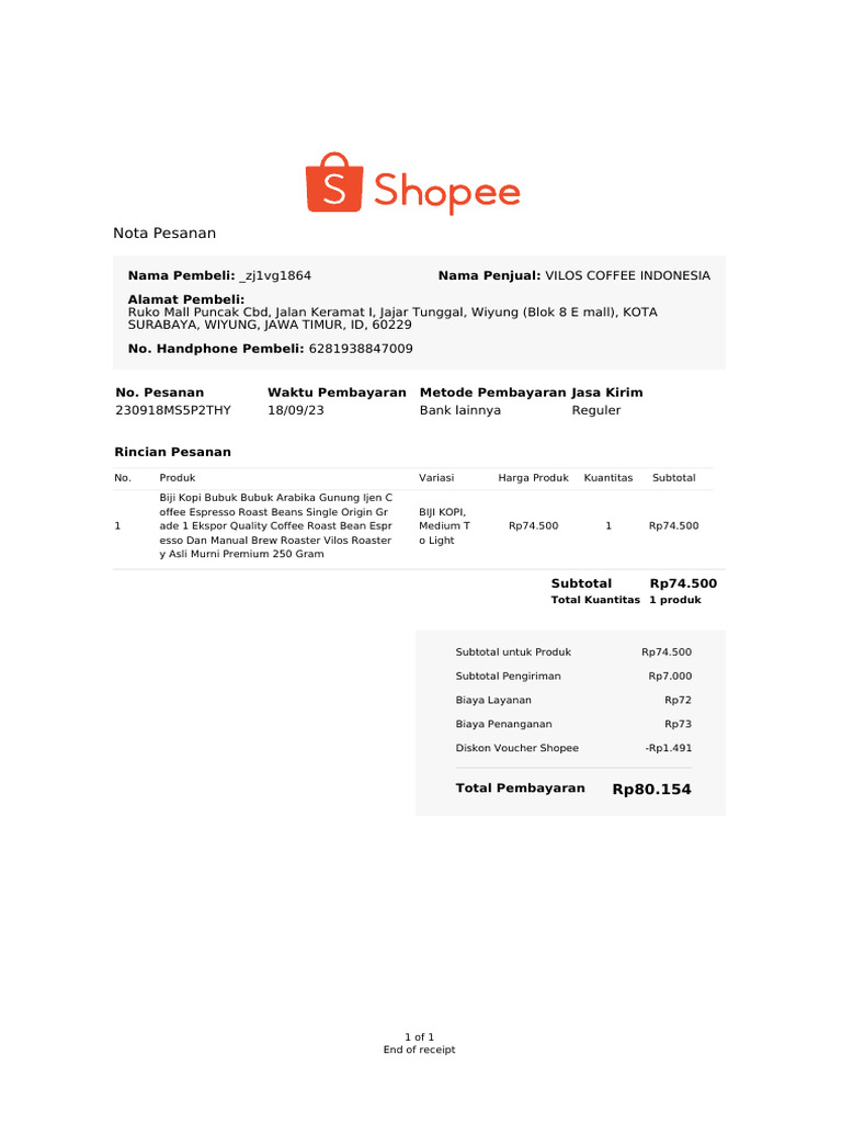 Invoice Belanja Online (September) | PDF