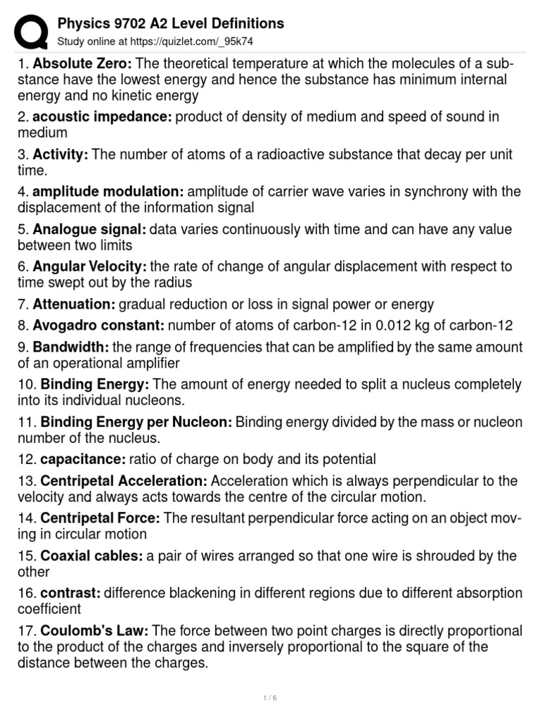 A2 Phy Glossary | PDF | Force | Magnetic Field