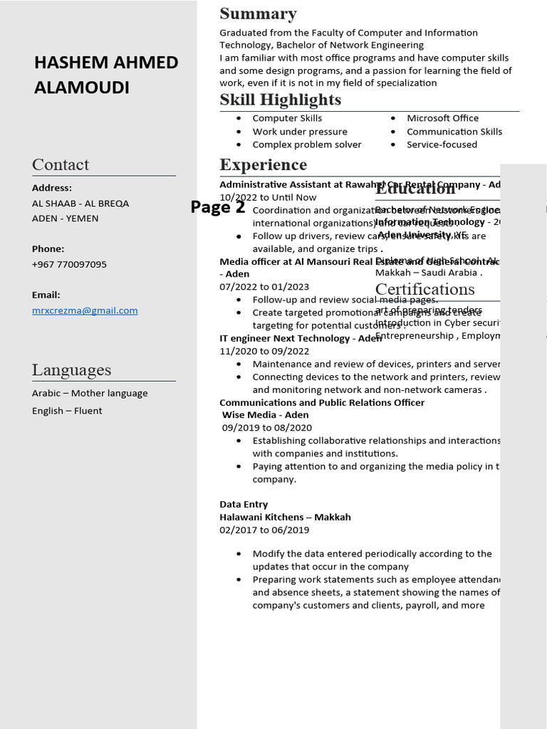 Hashem Ahmed CV English 1 | PDF