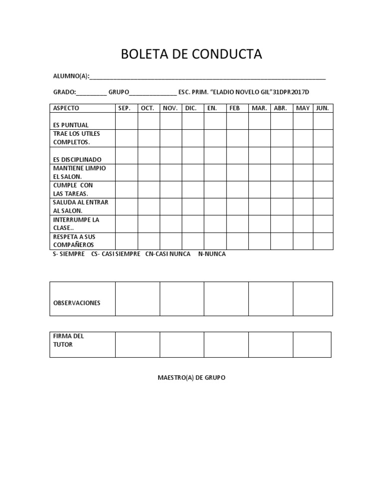 Boleta de Conducta | PDF