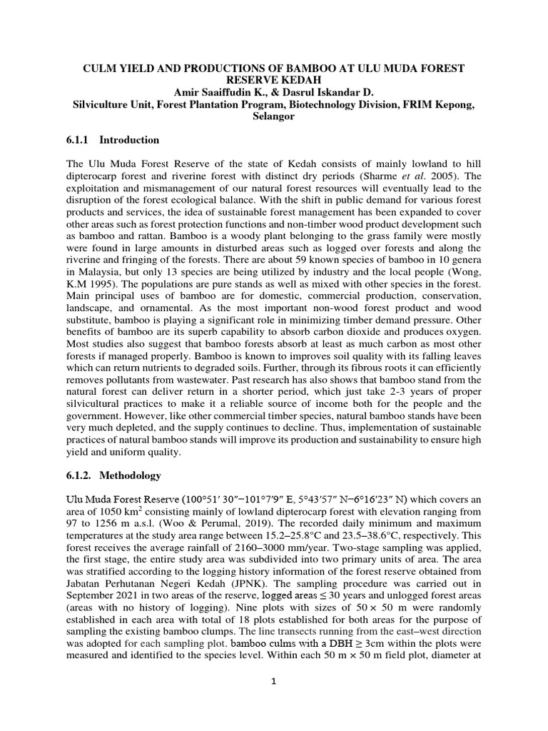 Bamboo Yield in Ulu Muda Forest | PDF