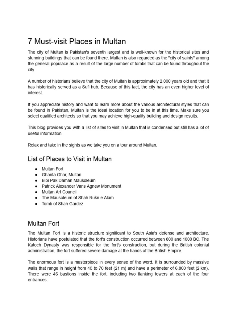 Top 7 Historical Sites in Multan | PDF