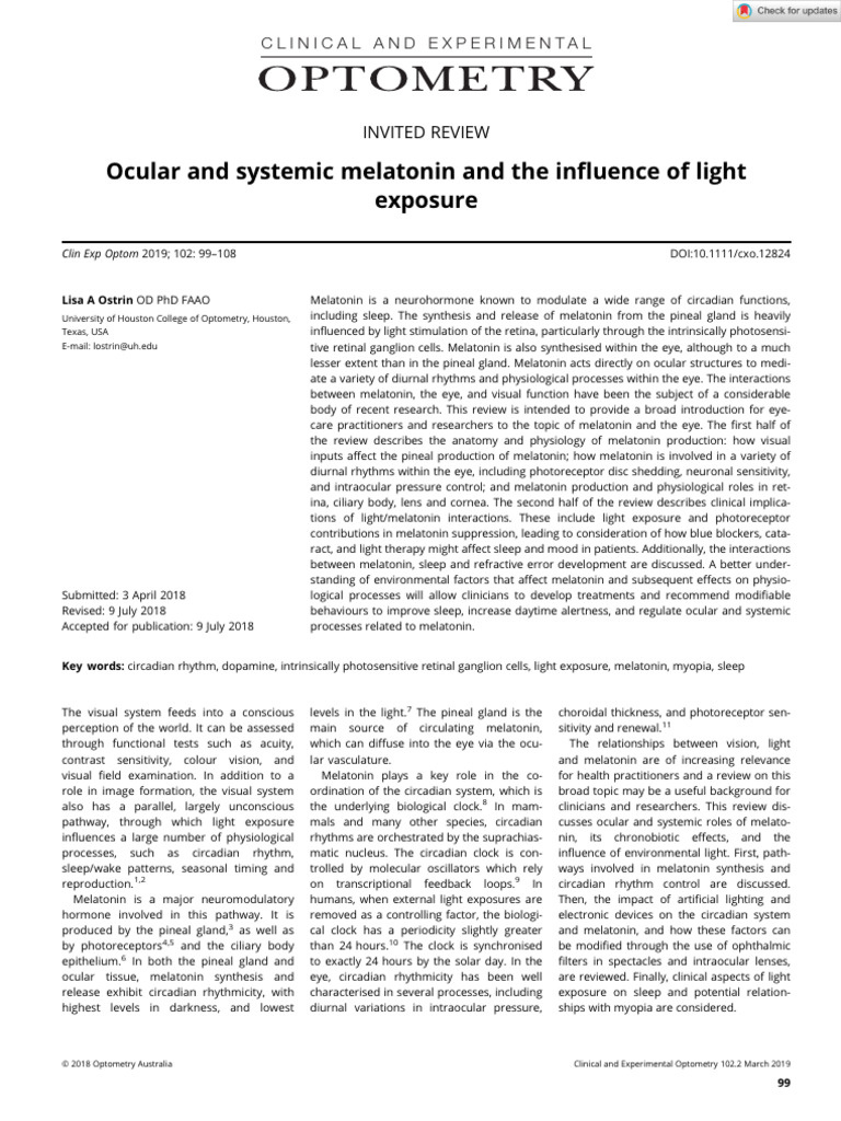 Clin Experimental Optometry - 2018 - Ostrin - Ocular and Systemic Melatonin and The Influence of ...