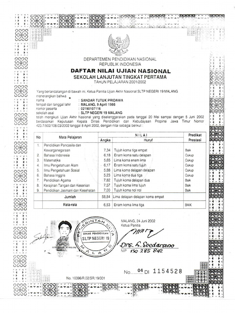 Transkrip Nilai Smp Pdf 