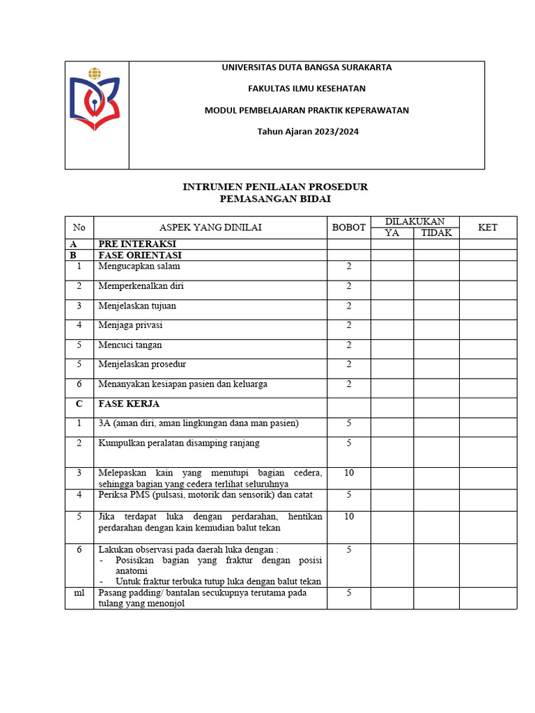 KMB 3 ceklis pemasangan bidai-OKE | PDF