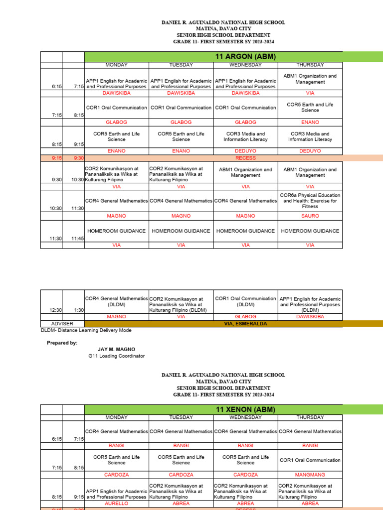 New Grade 11 Class Program Sy 2023-2024 | PDF | Science