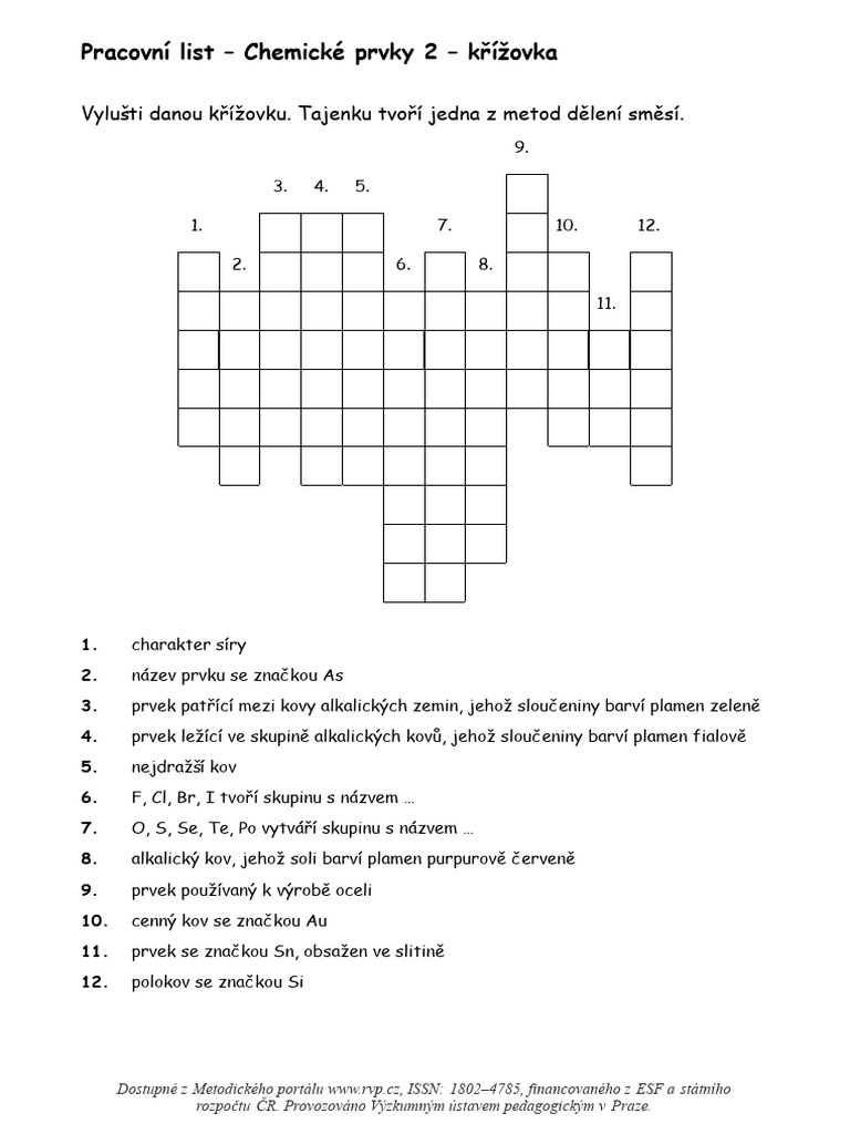Chemické prvky 2 - křížovka | PDF