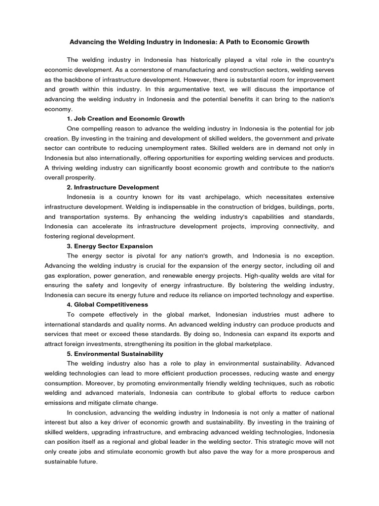 Argumentative - Advancing The Welding Industry in Indonesia | PDF ...