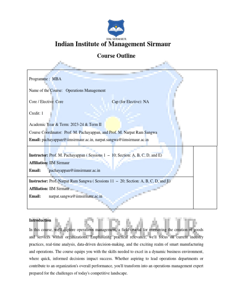 MBA Operations Management Course | PDF