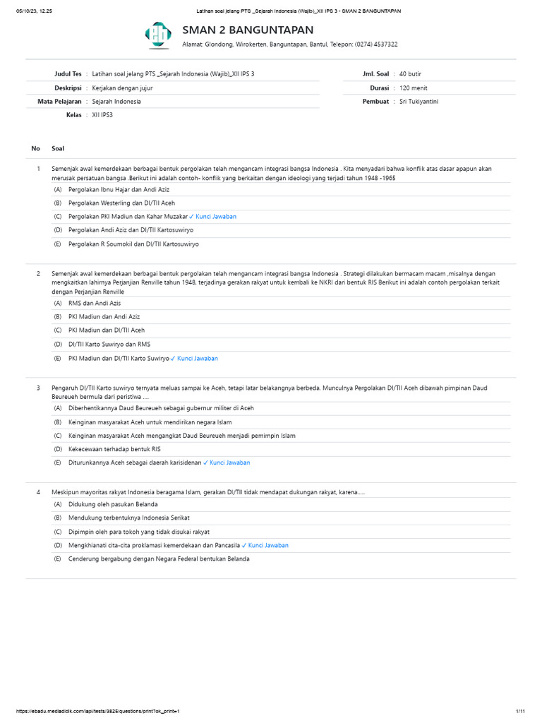 Latihan Soal Jelang PTS - Sejarah Indonesia (Wajib) - XII IPS 3 - SMAN ...
