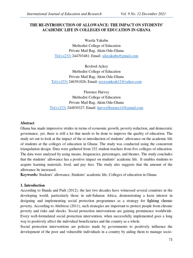 The Re-Introduction of Allowance: The Impact On Students' Academic Life ...