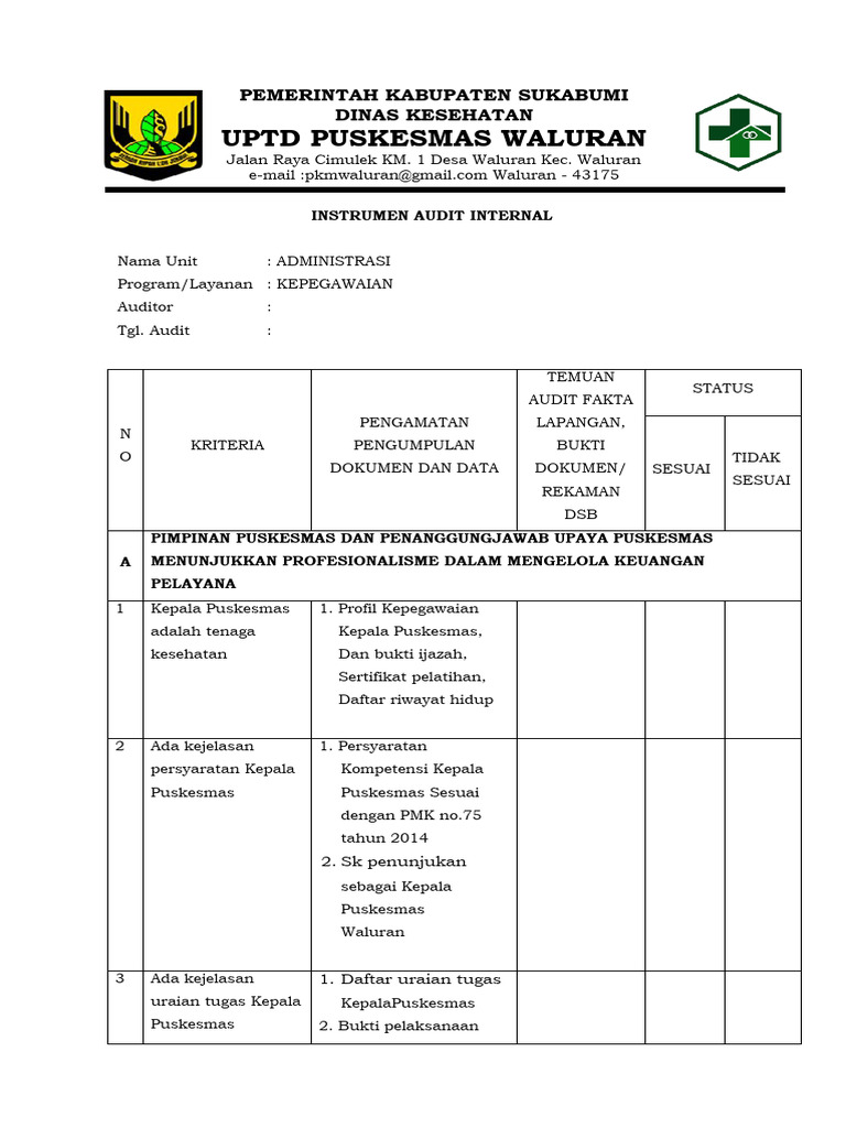 Instrumen Audit Puskesmas | PDF