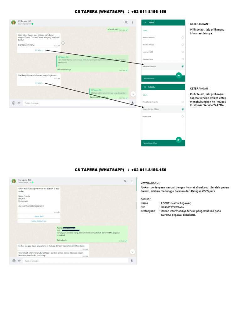 Panduan Menghubungi CS BP Tapera Melalui Wa | PDF