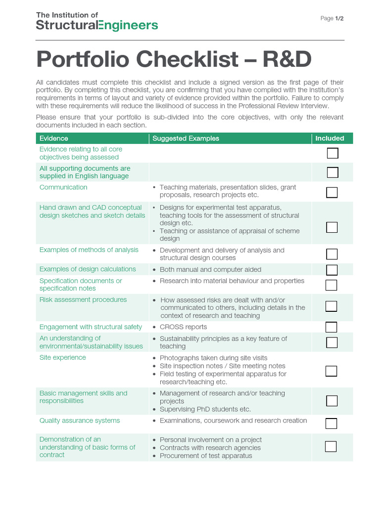 Portfolio Checklist R D | PDF