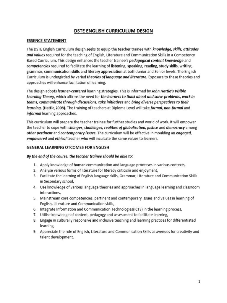 DSTE English Curriculum Design Overview | PDF | Language Acquisition ...