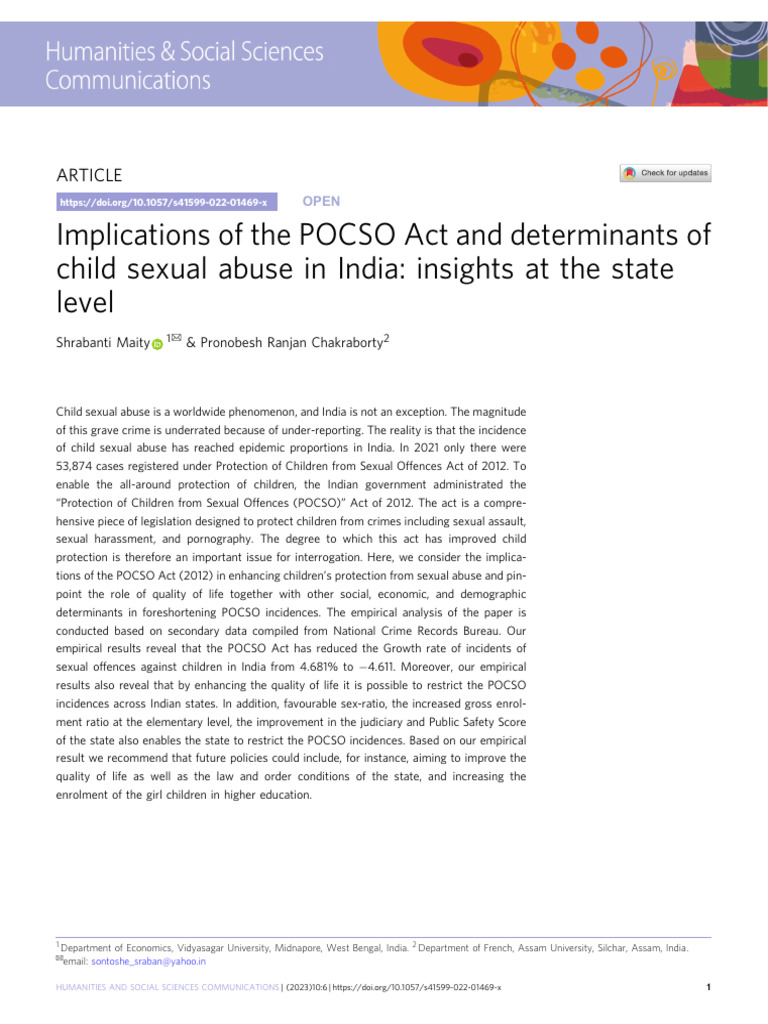 Implications of The POCSO Act and Determinants of Child Sexual Abuse in ...