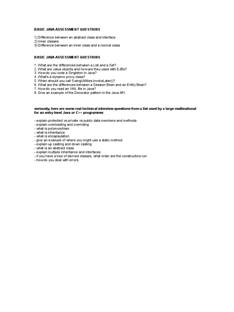 Basic Java Assessment Questions | Download Free PDF | Method (Computer ...