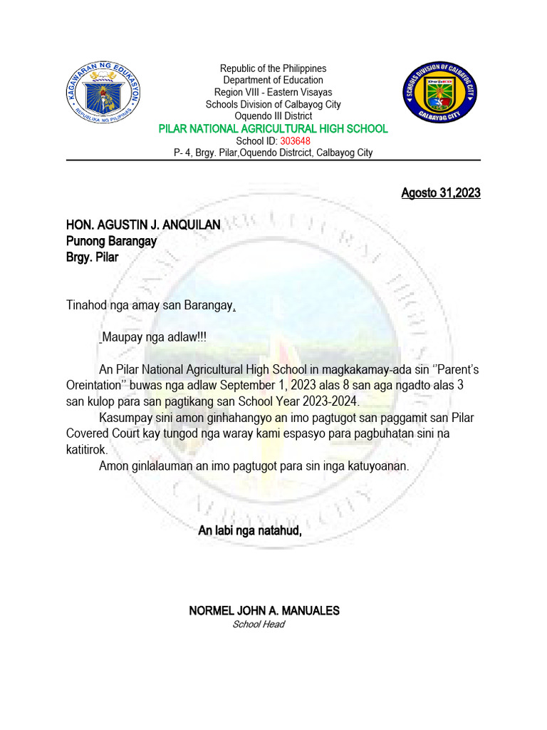 Letter To Barangay 3 | PDF