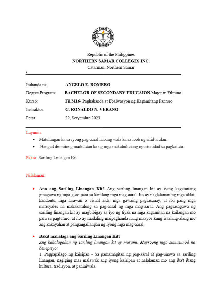 Sariling Linangan Kit | PDF