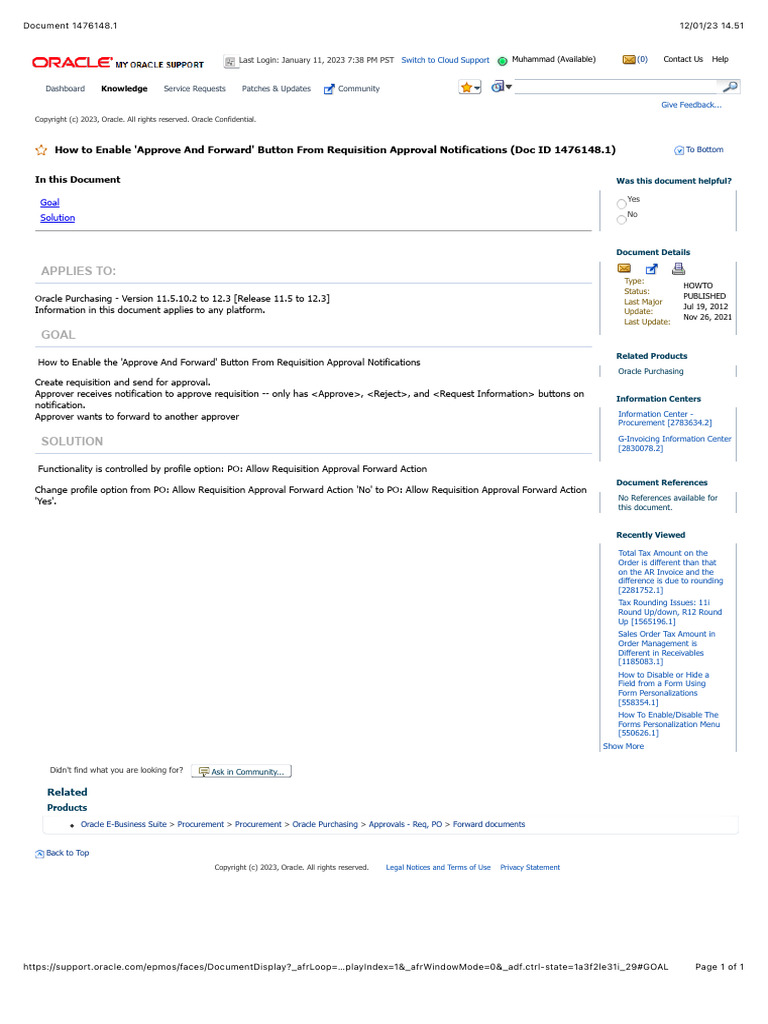 How To Enable 'Approve and Forward' Button From Requisition Approval Notifications (Doc ID ...
