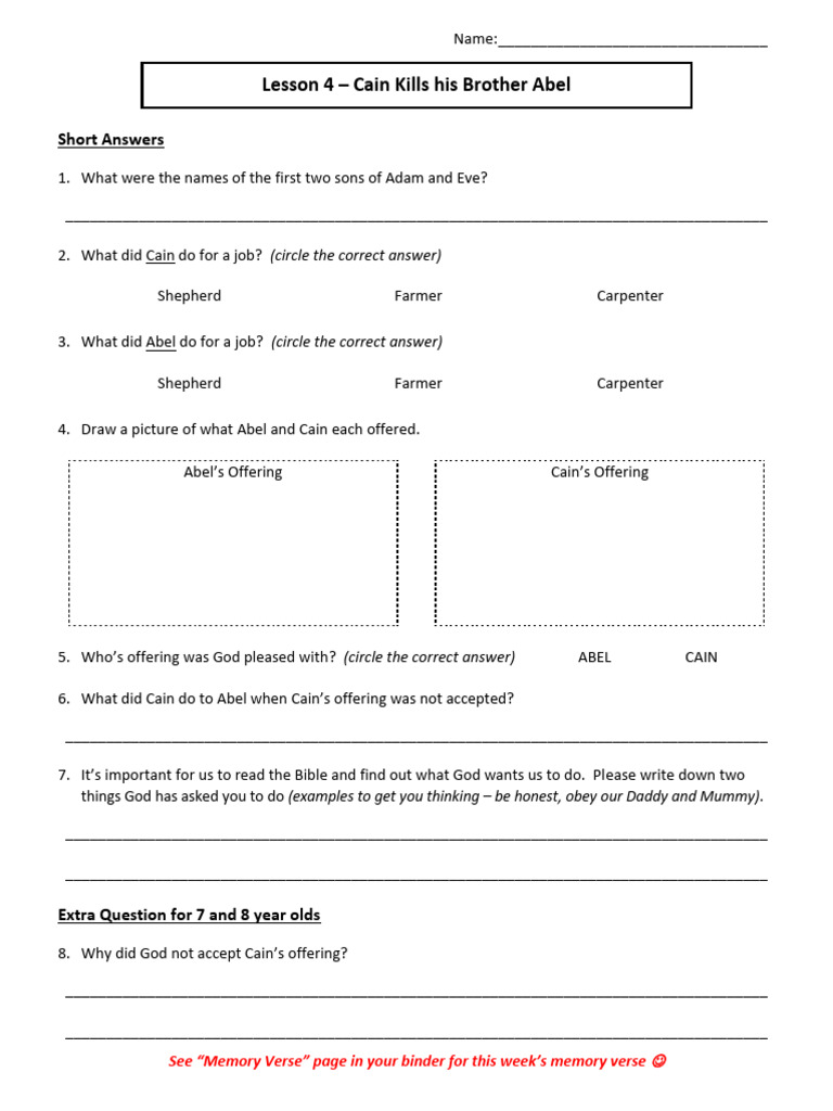 Lesson 4 Cain and Abel | PDF